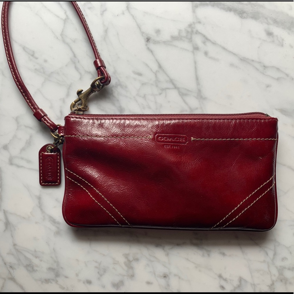 Authentic Coach Smooth Patent Leather Wristlet - Gem